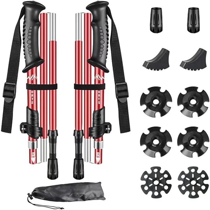 I字 レッド Glvaner トレッキングポール I字 T字型 2本セット 折りたたみ 超軽量 トレッキングステッキ アルミ製 5段伸縮式 登山ストック ウォーキングポール コンパクト 長さ ...