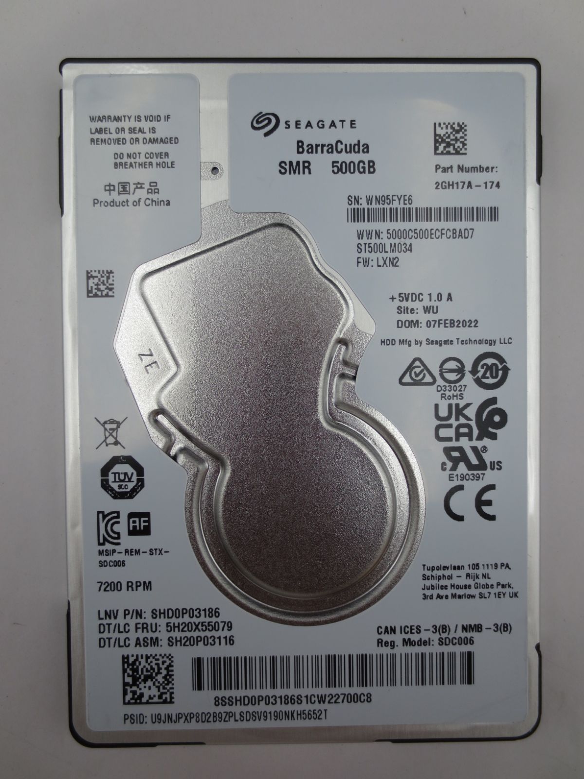 【中古動作品】Seagate BarraCuda SMR 2.5インチ 9.5mm HDD SATA(Serial ATA) 500GB ...