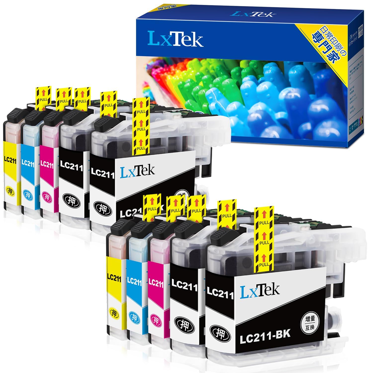 LxTek LC211 LC211-4PK ブラザー用 インク LC211 4色セット*2 + LC211BK *2 合計10本セット 大容量タイプ Brother用 DCP-j968N ...