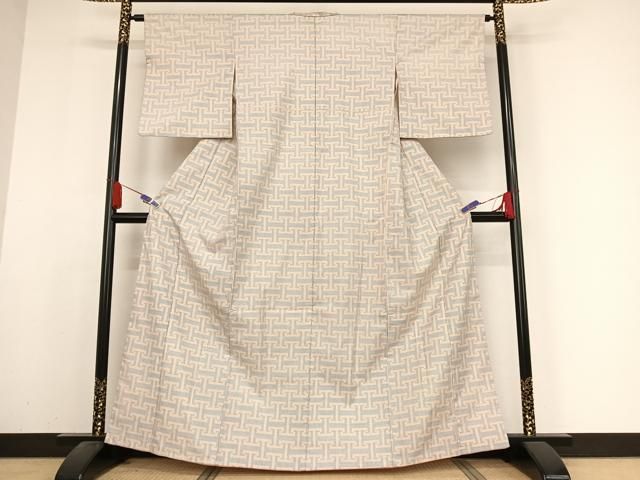 平和屋着物○本場大島紬 白大島 一元絣 紗綾形文 正絹 逸品 未使用