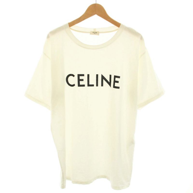 セリーヌ CELINE ルーズTシャツ カットソー クルーネック 半袖 ロゴプリント L 白 ホワイト 黒 ブラック /YT - メルカリ
