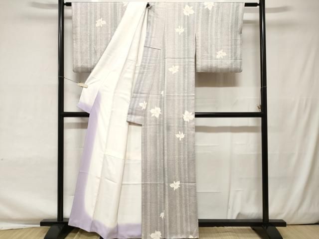 平和屋着物▽お召 単衣 縞 正絹 逸品 AAAV2845fy