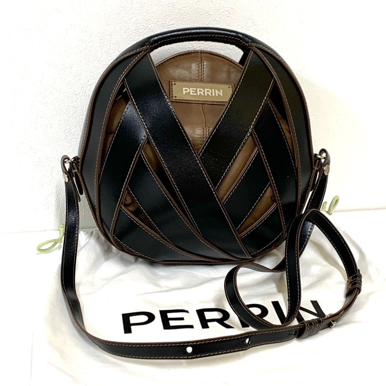 【PERRIN PARIS】ペランパリ/デザインショルダーバッグ/ブラック×ライトブラウン - メルカリ