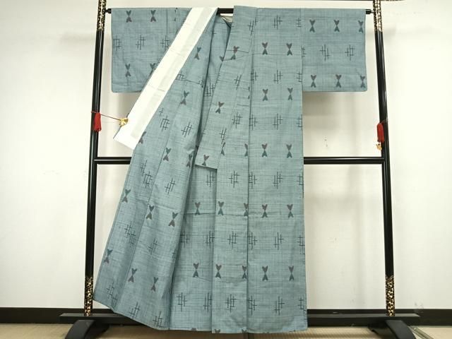 平和屋着物▽上質な紬 単衣 幾何学文様 正絹 逸品 AAAW1573fy