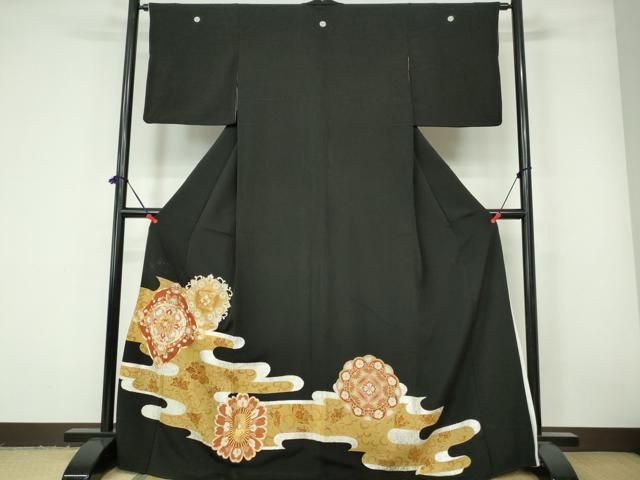 平和屋着物□豪華黒留袖 駒刺繍 エ霞 更紗花文 金銀彩 正絹 逸品