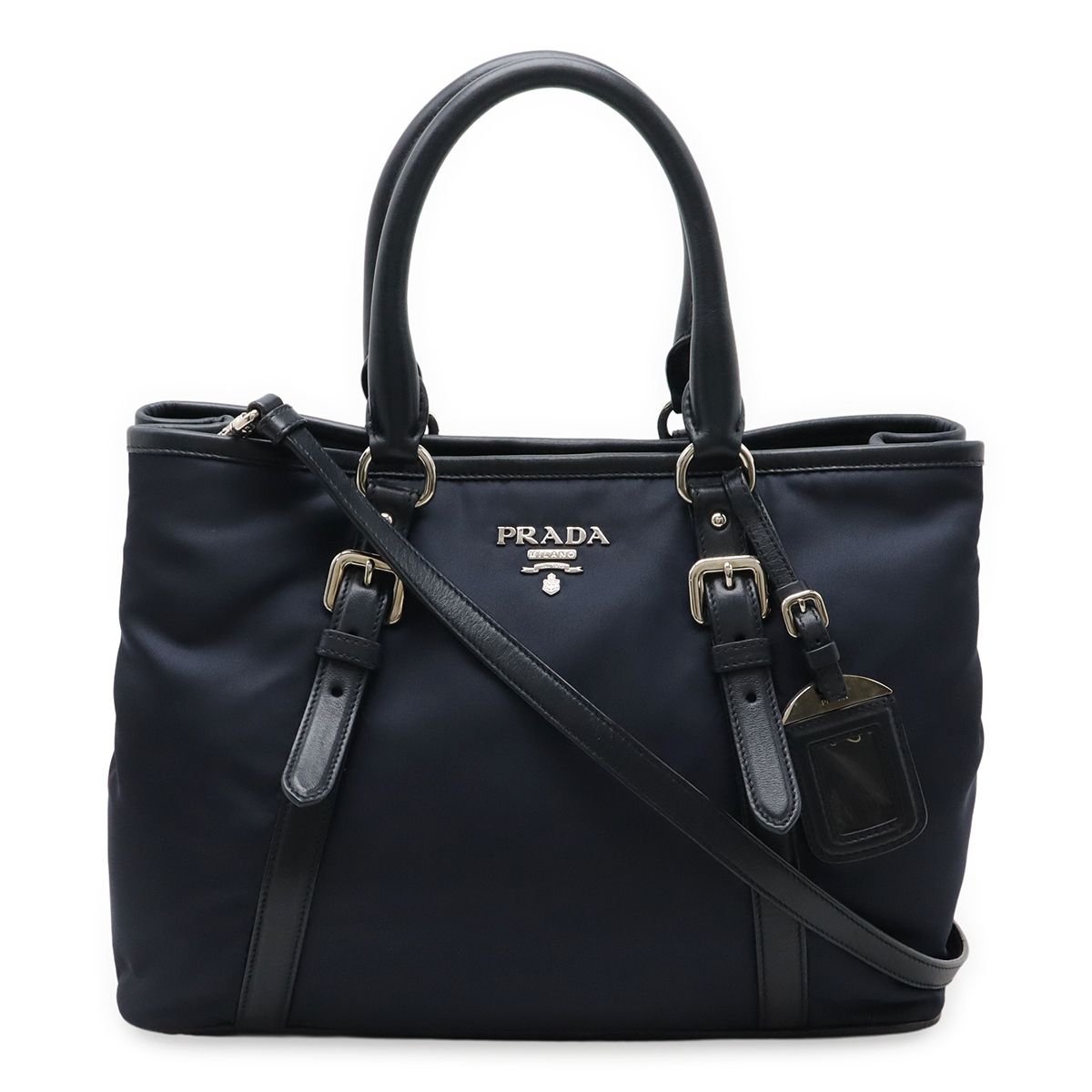PRADA プラダ ハンドバッグ トートバッグ 2WAY ショルダーバッグ ナイロン レザー BLEU 紺 ネイビー 国内アウトレット購入品 シルバー金具 BN2832 - メルカリ