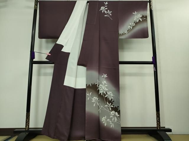 平和屋着物■極上　訪問着　枝花文　葡萄色地　暈し染め　金彩　逸品　未使用　DZAA8456kh5 平和屋着物□極上 訪問着 枝花文 葡萄色地 暈し染め 金彩