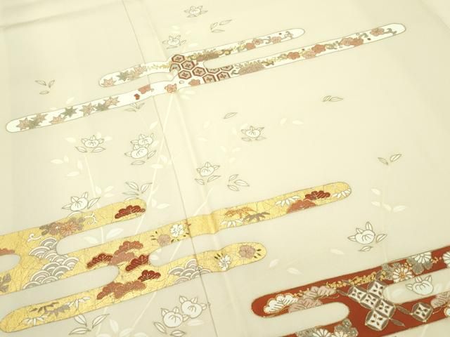 蔦に花模様 金彩 金駒刺繍 薄色 袷 正絹 訪問着 着物 18