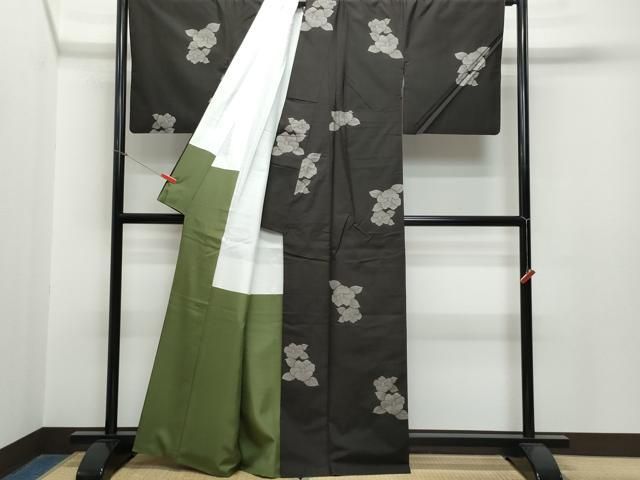 平和屋着物○本場大島紬 9マルキ 泥染め 地空き 椿 正絹 逸品