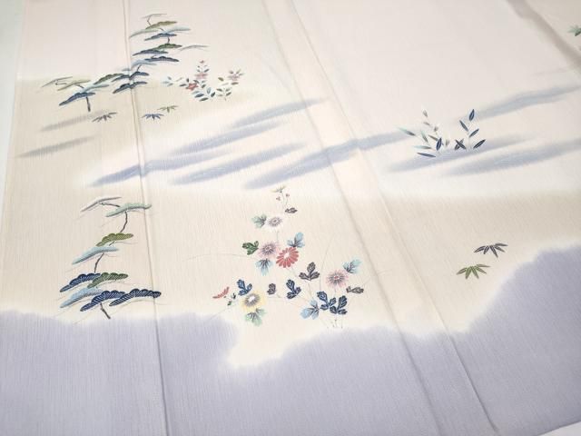 平和屋本店■極上　夏物　京友禅の人間国宝　上野為二　訪問着　紗　霞枝花文　暈し染め　虹色地　逸品　未使用　CYAA2992s5 平和屋本店□極上 夏物 京友禅の人間国宝 上野為二 訪問着 紗 霞枝花文