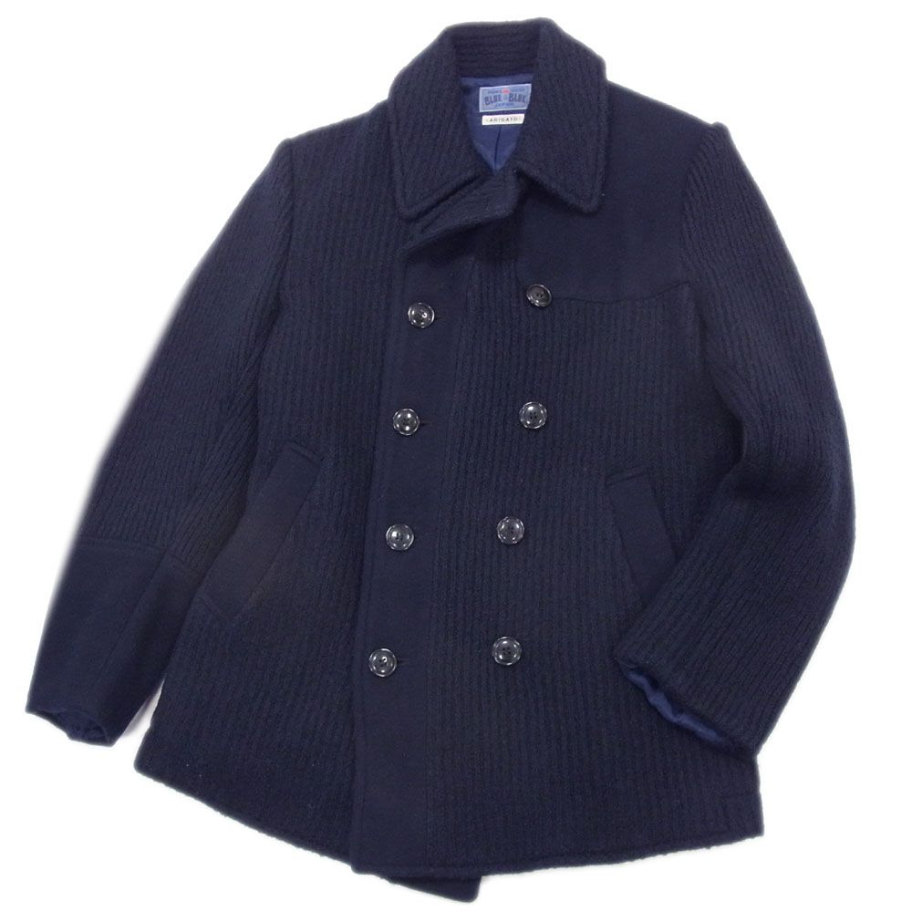 定価5万円 BLUE BLUE ニット Pコート ジャケット コウモリ刺繍 HOLLYWOOD RANCH MARKET ハリラン ブルー ...