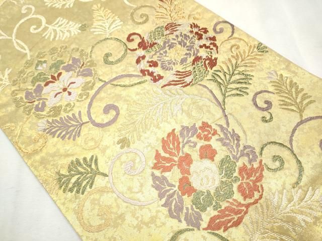 平和屋着物○六通柄袋帯 花唐草文 金糸 引箔 正絹 逸品 CAAX1413hy