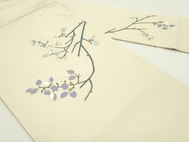 平和屋着物○塩瀬 九寸名古屋帯 枝花文 砂色 金彩 正絹 逸品