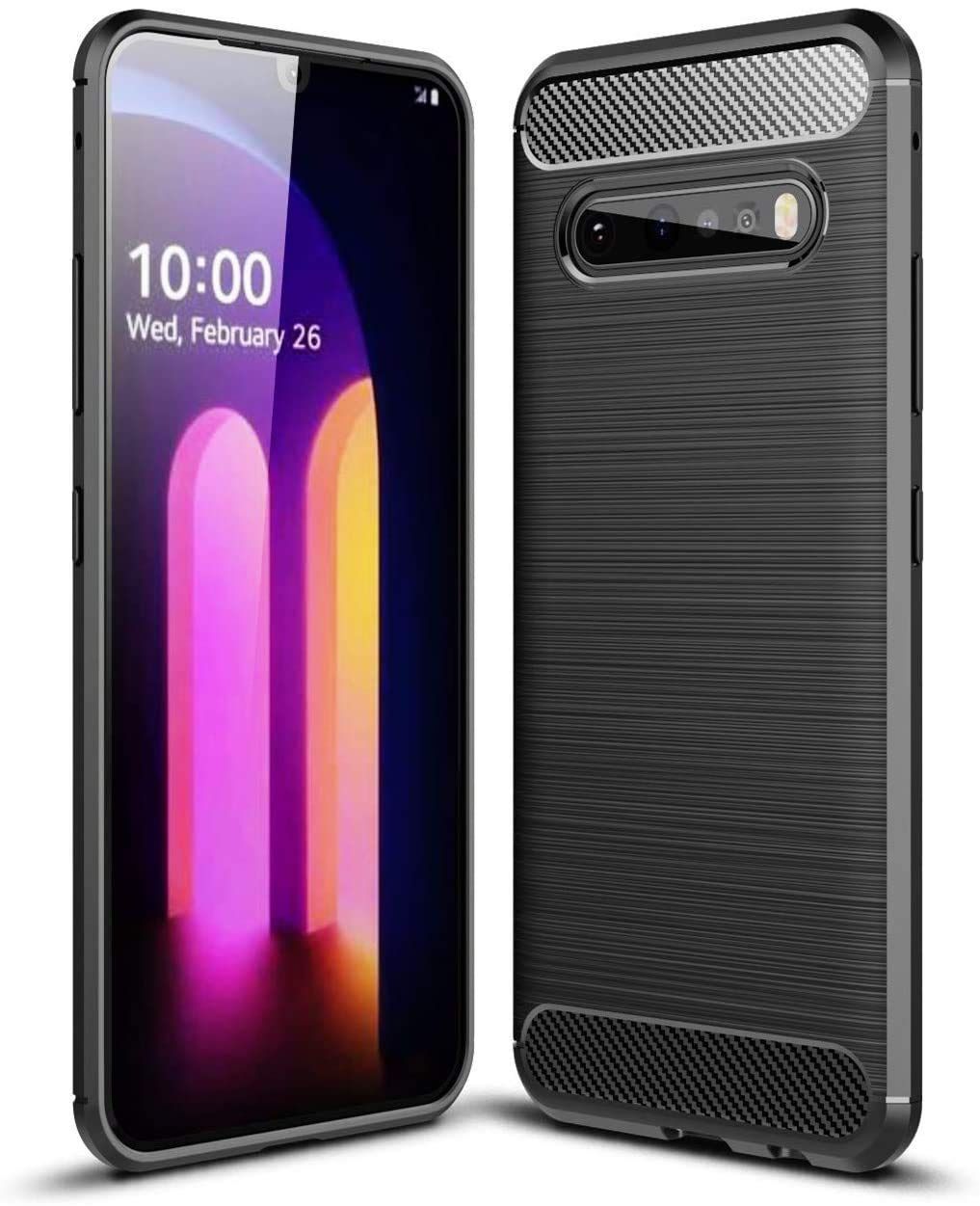 保護 TPU 軽量 炭素繊維カバー YEZHU 弾力性付き衝撃吸収バンパー ケース LG LG LG V60 V60 ThinQ ThinQ 5Gケース ThinQ G9 対応 / (ブラック ...