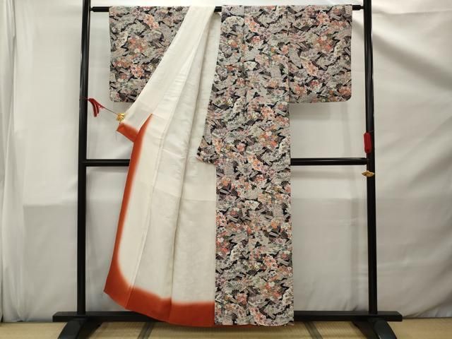 平和屋着物□上質な小紋 型染め 青海波花文 鬼しぼ縮緬