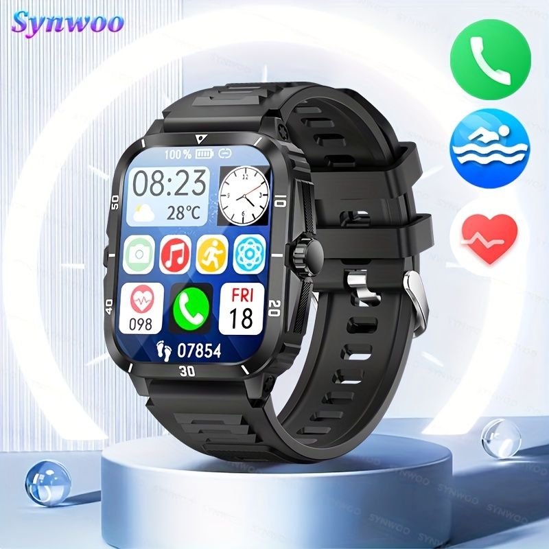 Synwoo スマートウォッチ メンズ＆ウィメンズ用 - 4.98cm HDディスプレイ、420mAhバッテリー、ワイヤレス通話、100以上の ...