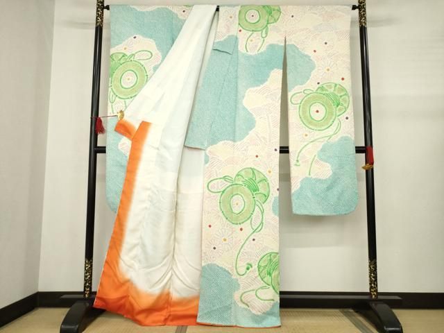 平和屋着物▽訪問着 単衣 刺繍 草花文 大丸扱い 正絹 逸品 AAAW1601fy