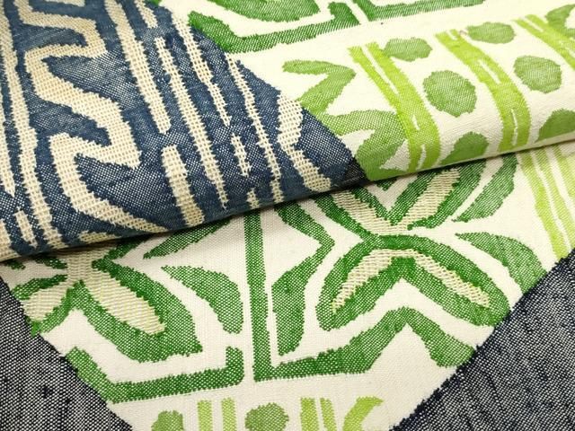 平和屋着物○太鼓柄袋帯 紬地 切嵌幾何学花文 正絹