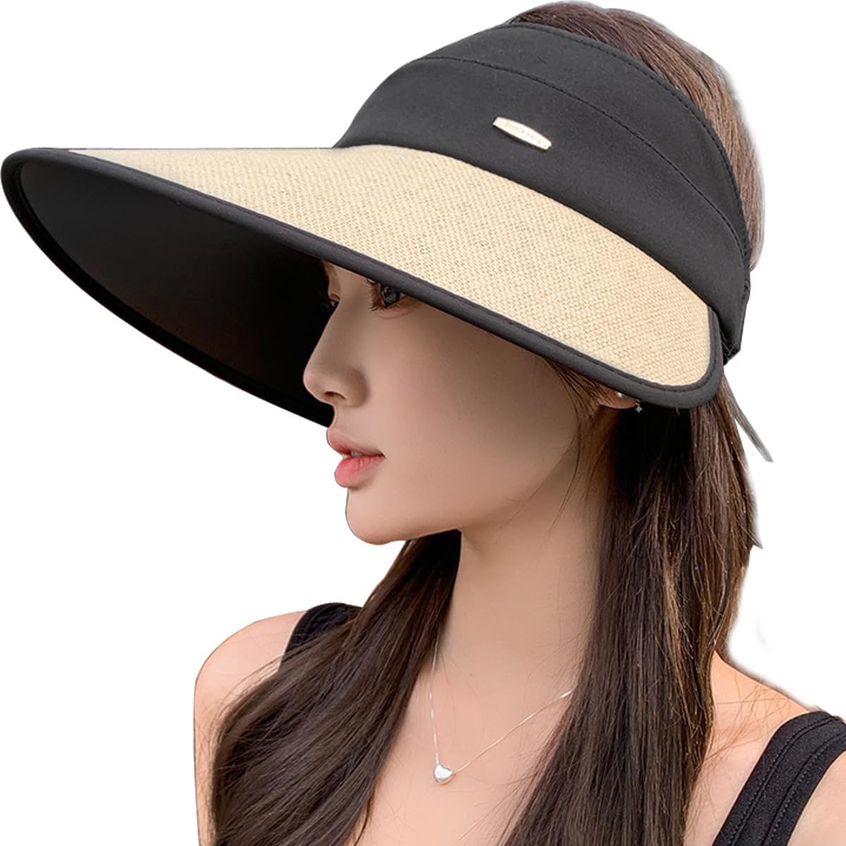 [Yosang] サンバイザー レディース UVカット サンハット 日除け帽子 麦わら 春夏 つば広 小顔効果 吸汗速乾 あご紐付き テニス ...