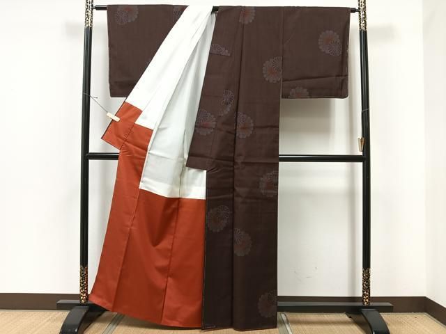 平和屋着物▽上質な紬 単衣 亀甲文様 正絹 逸品 AAAV8455fy 平和屋