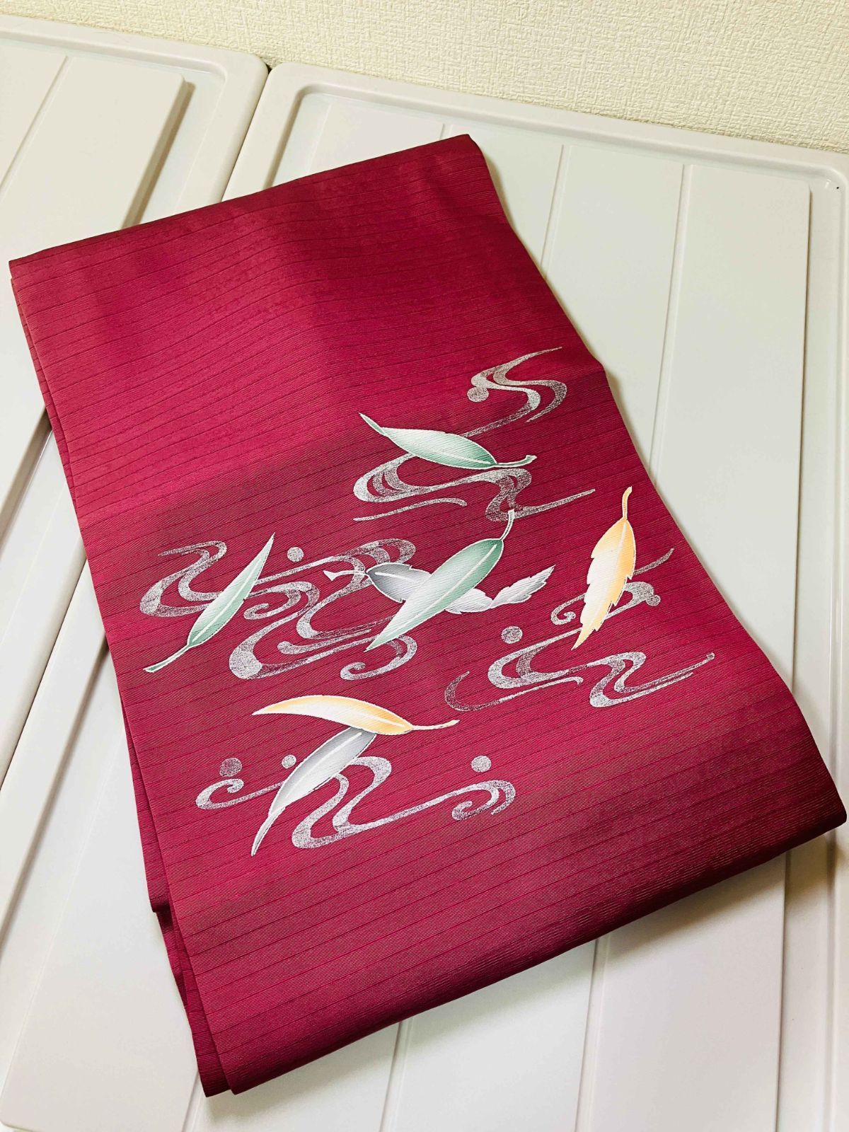 名古屋帯 赤色系 流水柄 竹の葉 幅約30cm 着物帯 正絹 TCS着物 W39 - メルカリ