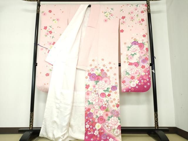 平和屋着物○豪華振袖 刺繍 舞桜 舞花文 暈し染め 金彩 銀通し地 正絹
