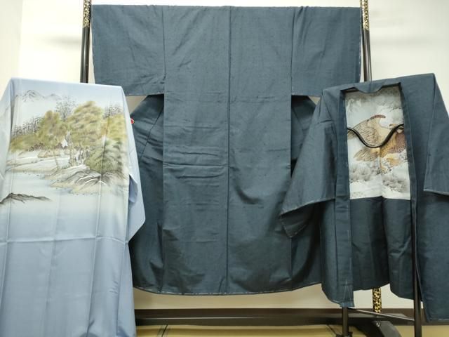 平和屋着物○男性 紬 アンサンブル 長襦袢セット（袷） 80亀甲 総詰め