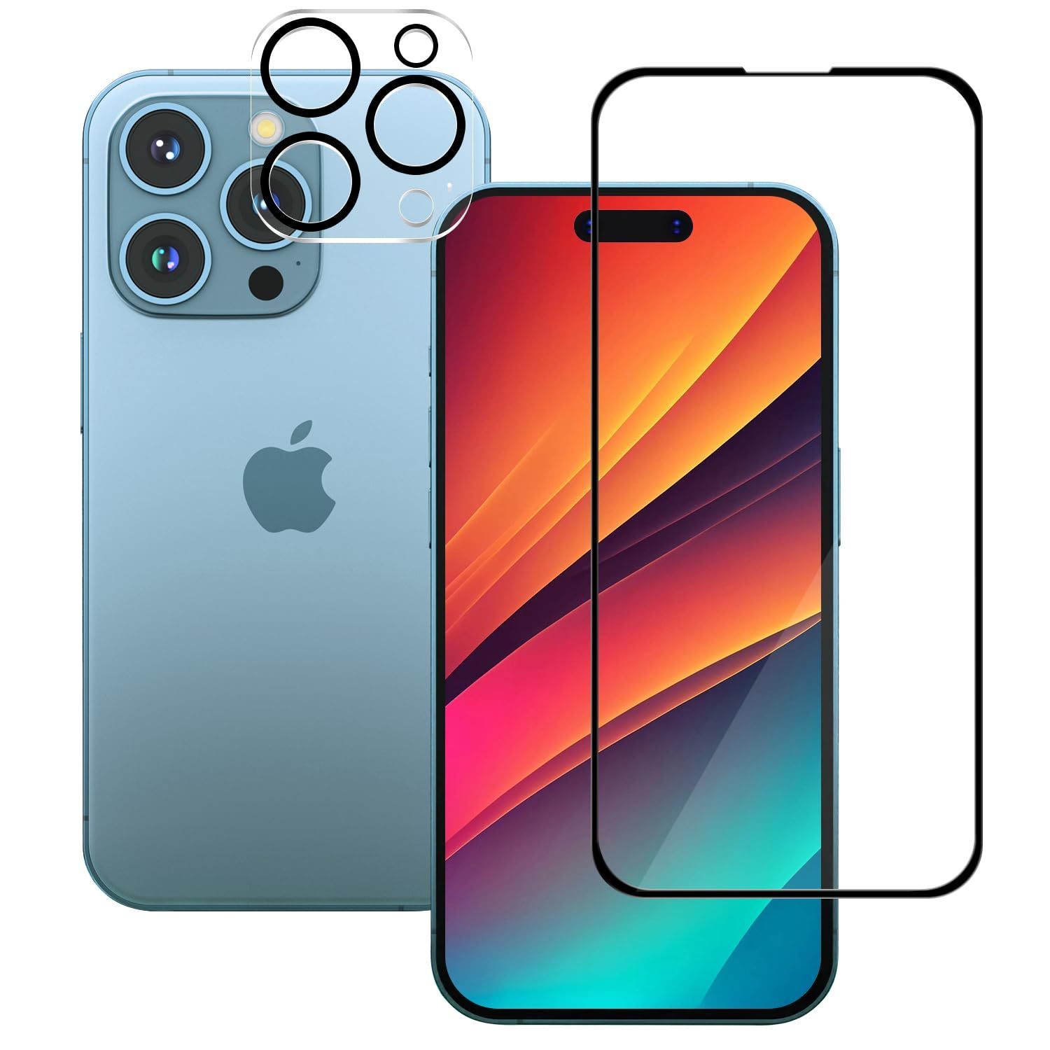 iphone15pro ガラスフィルム (1枚)＋ iphone15 pro カメラフィルム(1枚)【旭硝子素材製 - 2枚入り】iphone15pro 液晶 画面保護シート 3D全面保護 ...