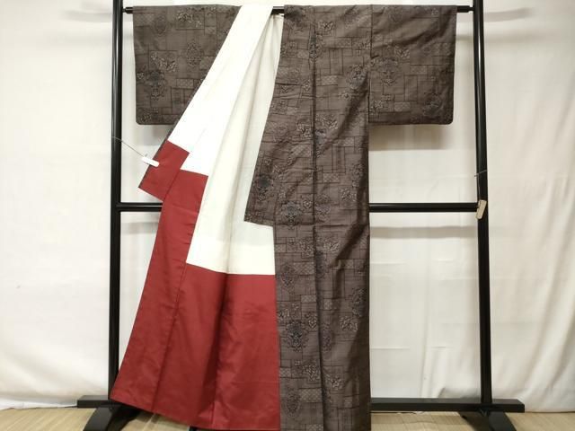 平和屋着物○上質な紬 菱文 ロング丈 正絹 逸品 AABD1566ck