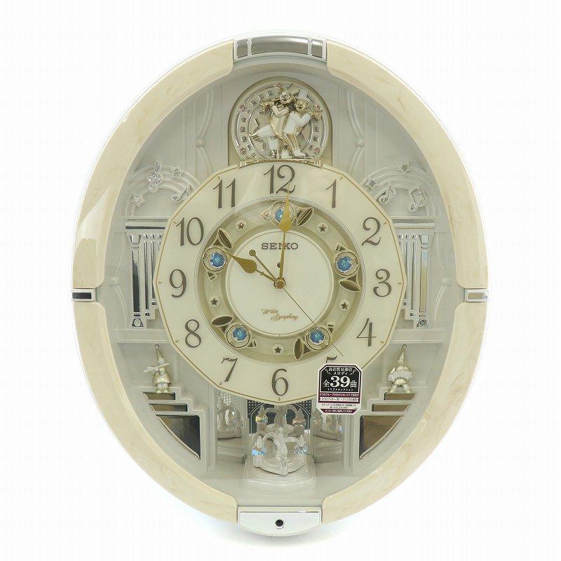 セイコー SEIKO からくり時計 ウェーブシンフォニー 掛け時計 RE576A 電波クロック メロディトリプルセレクション クリア ベージュ ...