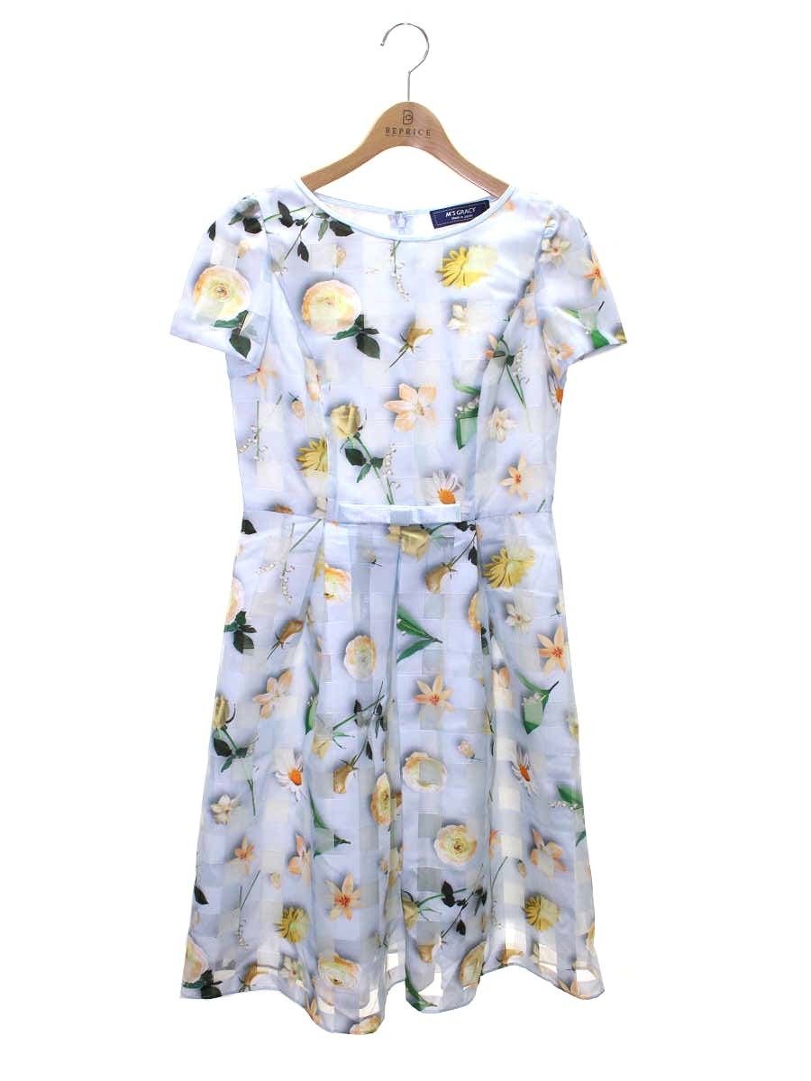 エムズグレイシー Organdy Flower Dress 911111 ワンピース 38 ブルー/マルチカラー フラワープリント ...