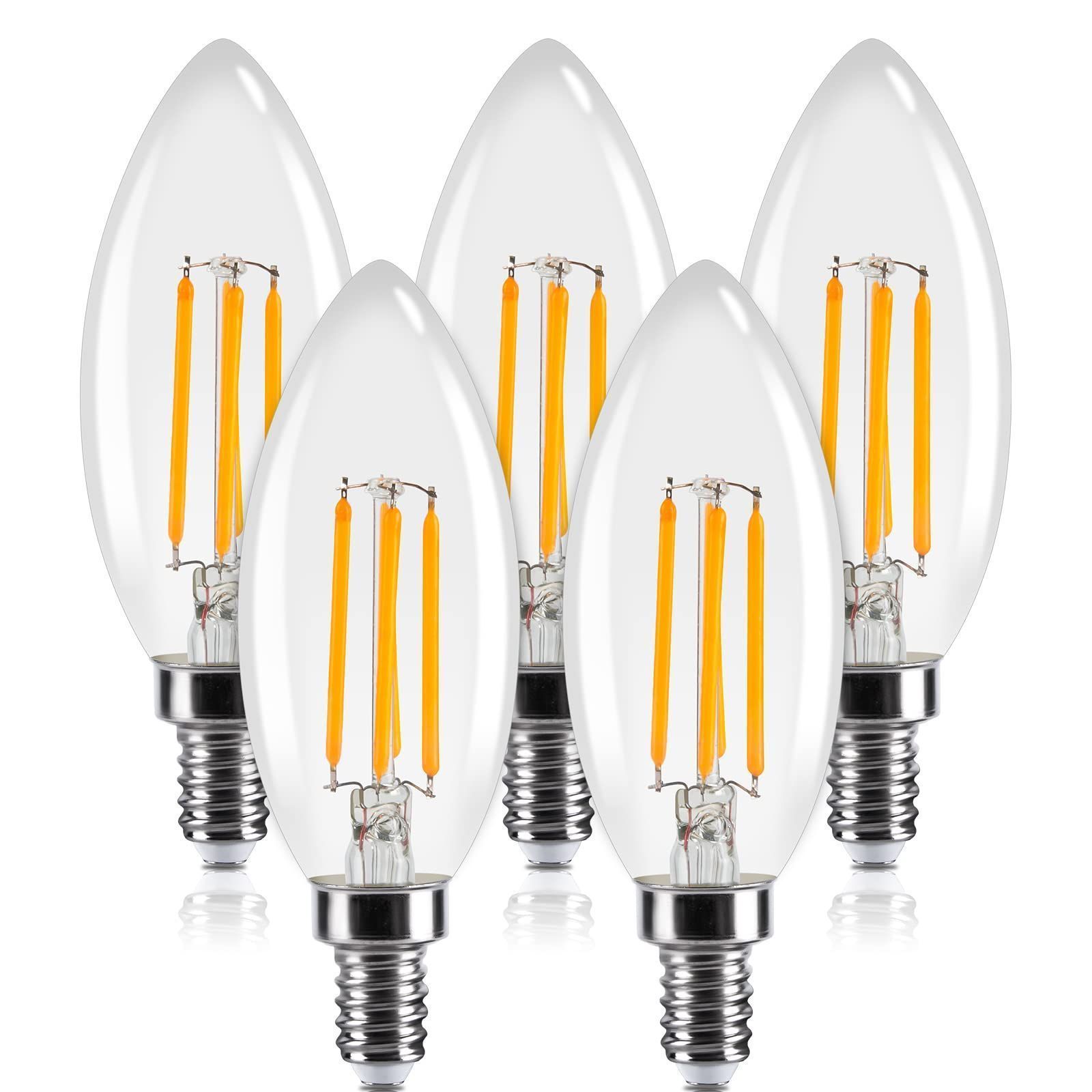 【新着商品】蝋燭型 LED電球 LED電球 電球色 5個入り E12 2700k 4W 400lm フィラメント C35 E12口金 40W E12 40W形相当 クリアタイプ シャンデリア ...