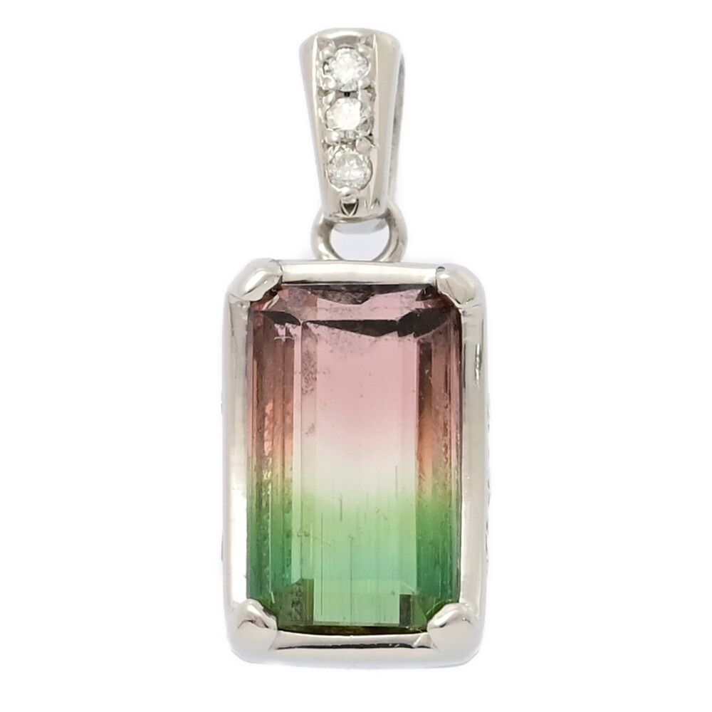 2.58ct/FD:0.11ct/バイカラートルマリン 1P・ウォーターメロン トルマリン・ダイヤモンド ペンダントトップ/Pt900-3.3g/プラチナ【S】【メンズ・レディース】★ ...