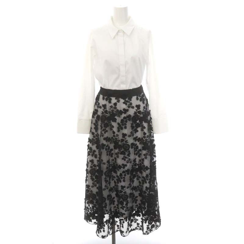 アメリヴィンテージ Ameri VINTAGE アメリ AMERI LACE LAYERED SHIRT DRESS レイヤード セット シャツワンピース ロング フレアスカート S 白 黒 ...