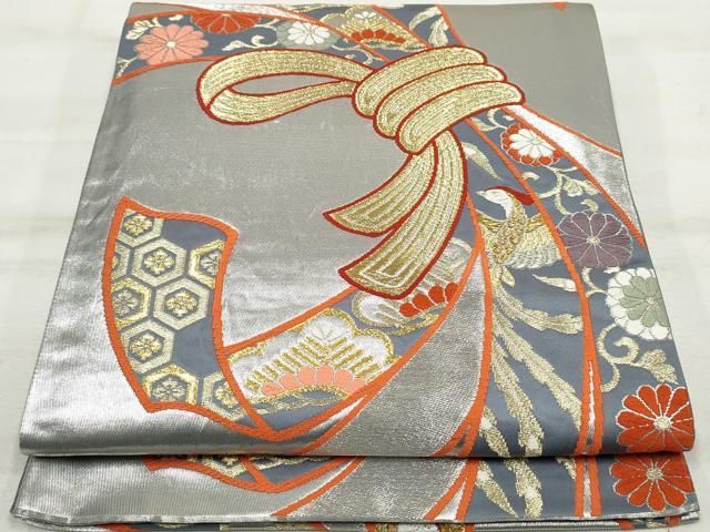 平和屋着物○六通柄袋帯 唐織 松葉舞花文 金糸 正絹 逸品 DAAV9182ob