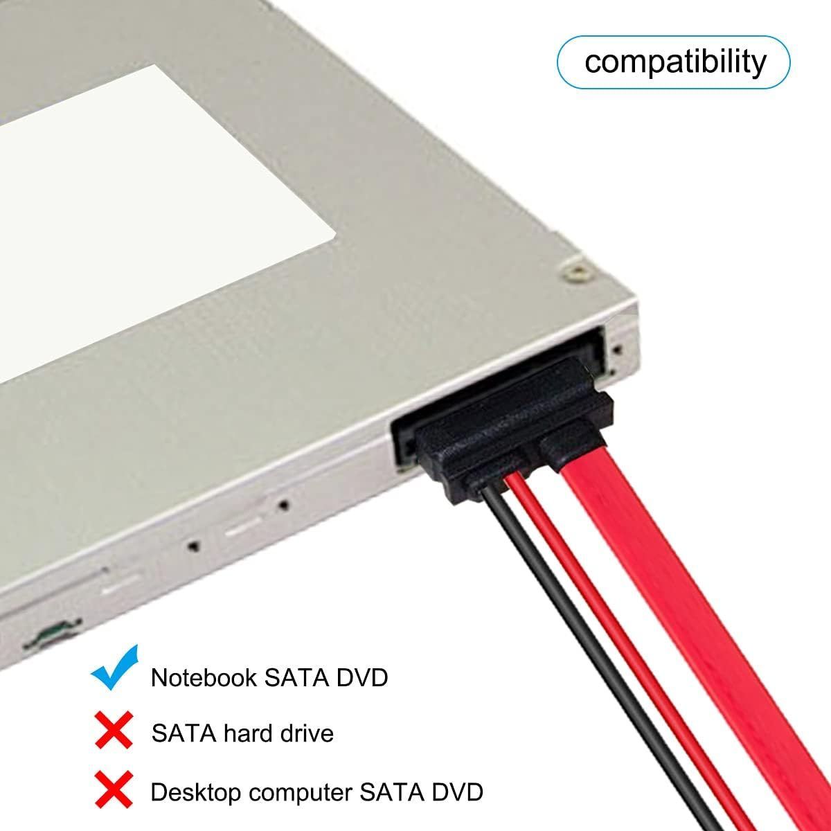 Slimline SATA - SATA(7ピン)+ペリフェラル電源(大4ピンオス)変換ケーブル 13ピンデータおよび電源コンボ ケーブル Molexコネクタ電源ケーブル付き、ノートブック ...