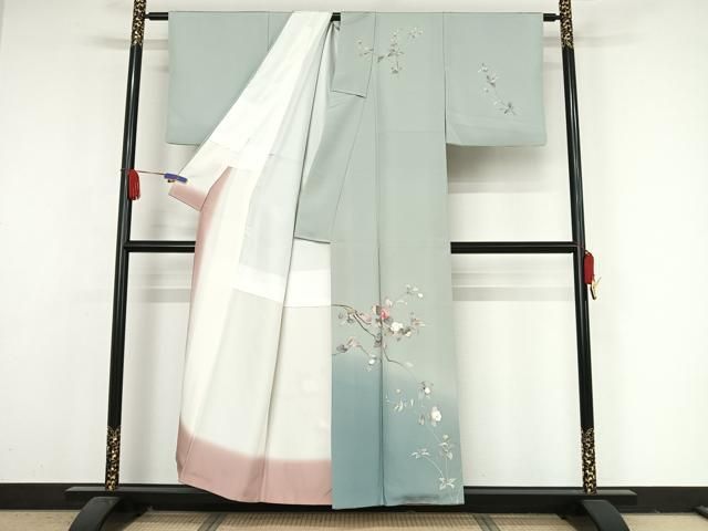 平和屋着物○訪問着 友禅 枝花文 暈し染め 正絹 逸品 AAAY1568np