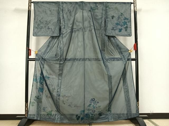 平和屋着物▽訪問着 無双 紗袷 紗×絽 手描き 枝花文