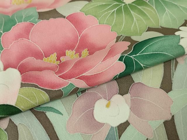 平和屋本店□極上 振袖 友禅 四季花文 紫鼠色地 金彩 逸品 DZAA5573kh5