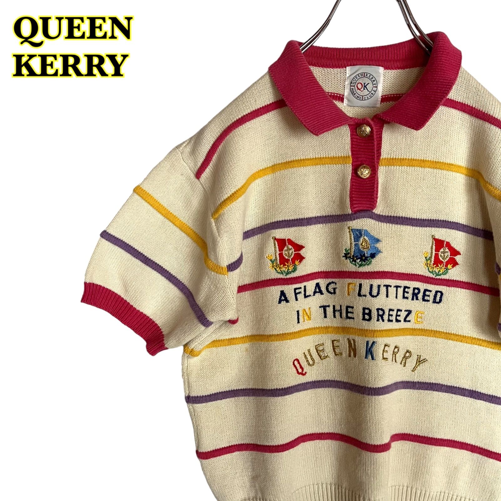 QUEEN KERRY クイーンケリー 半袖ニット 刺繍 金ボタン コットン レディース Mサイズ - メルカリ