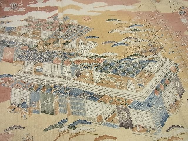 平和屋本店□極上 染織の名門 しょうざん 生紬 訪問着 単衣 人物風景文