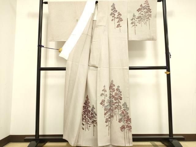 平和屋着物○訪問着 紬地 手描き 風景樹林文 暈し染め 金彩