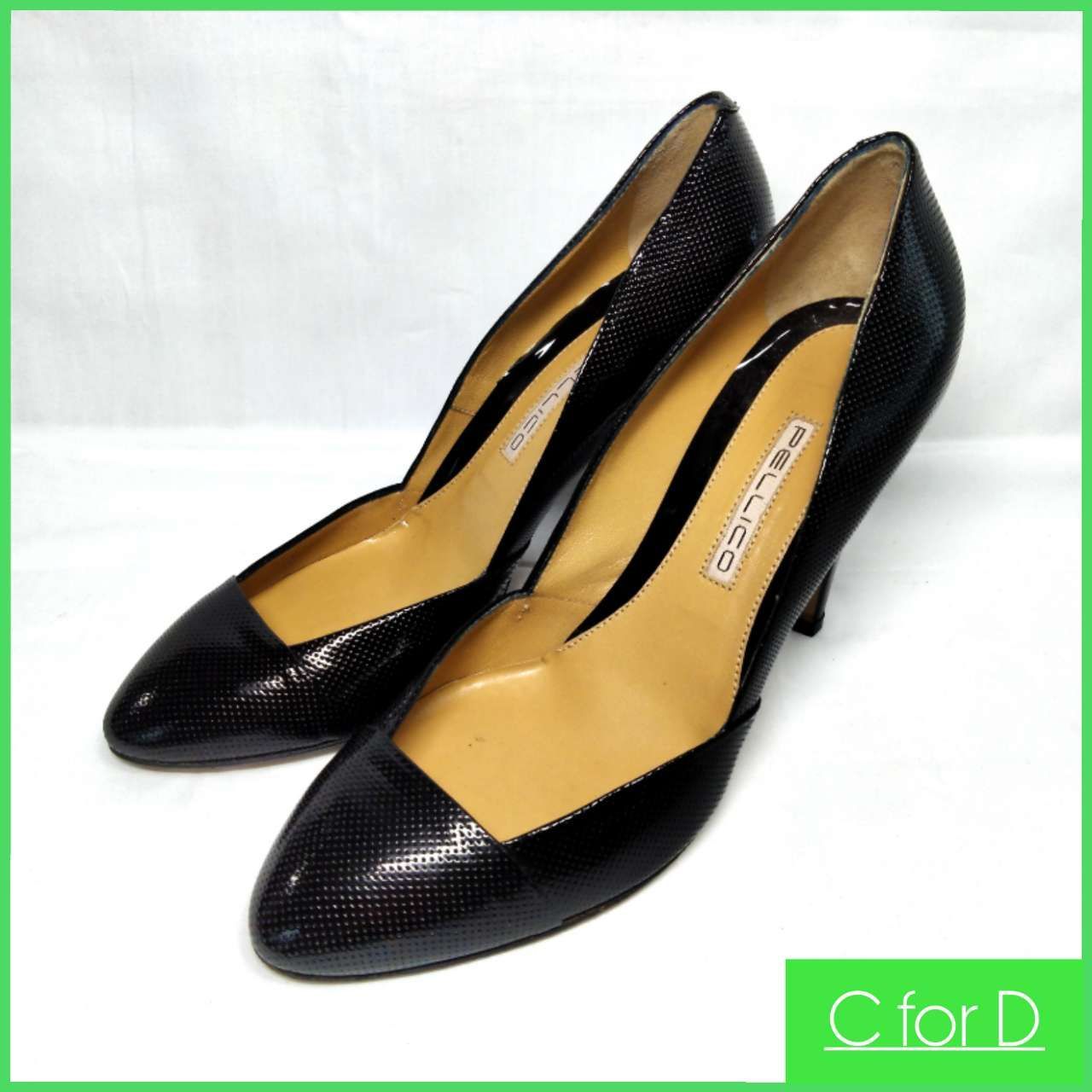 訳あり★PELLICO★36 1/2(23.5cm相当) パンプス ペリーコ レディース 黒 レザー 本革 アーモンドトゥ 型押し ピンヒール ハイヒール イタリア製 - メルカリ