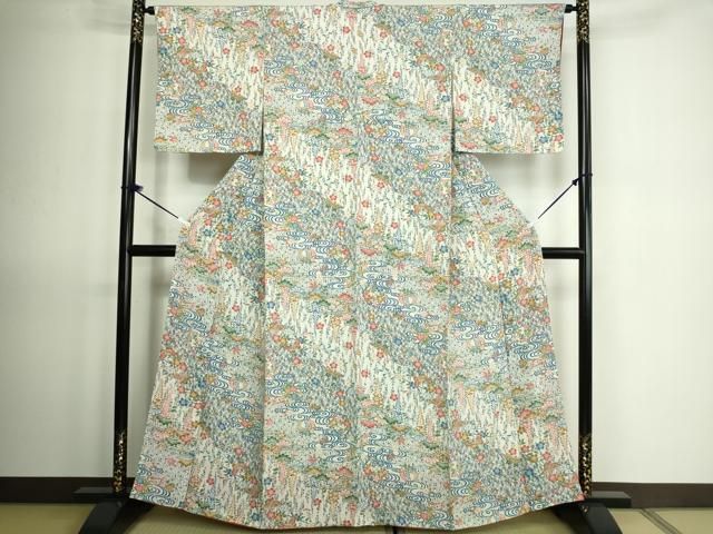 平和屋着物○上質な小紋 舞花文 鬼しぼ縮緬 正絹 逸品 AAAY7908ph