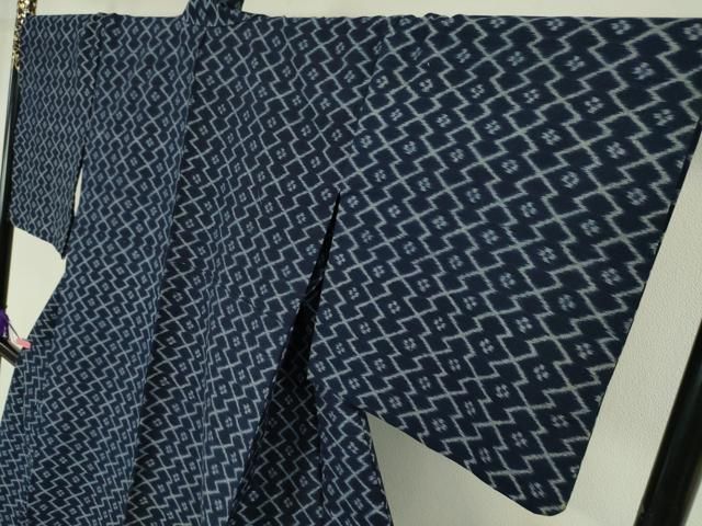 平和屋本店□極上 弓浜絣 単衣 松皮菱 綿 証紙付き 逸品 DZAA4972kh5