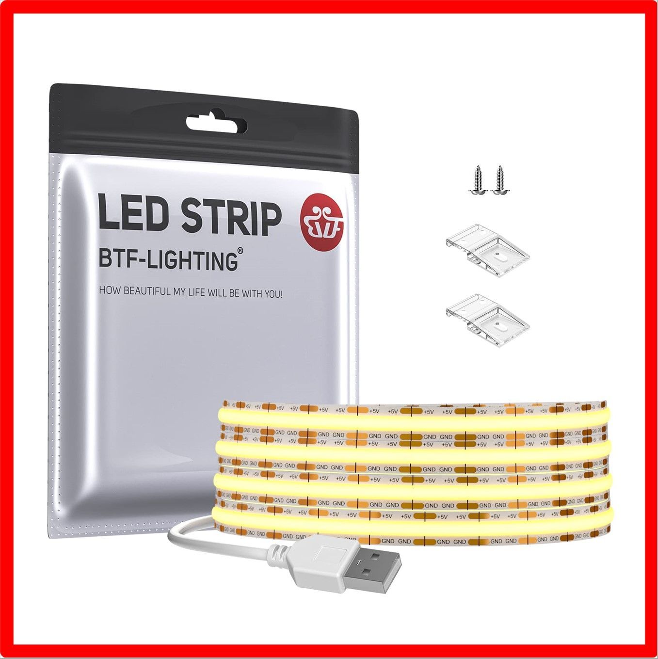 【送料無料】DC5V 昼白色 8mm_2M 320LEDs/m BTF-LIGHTING FCOB COB LEDテープライト USBライト ...
