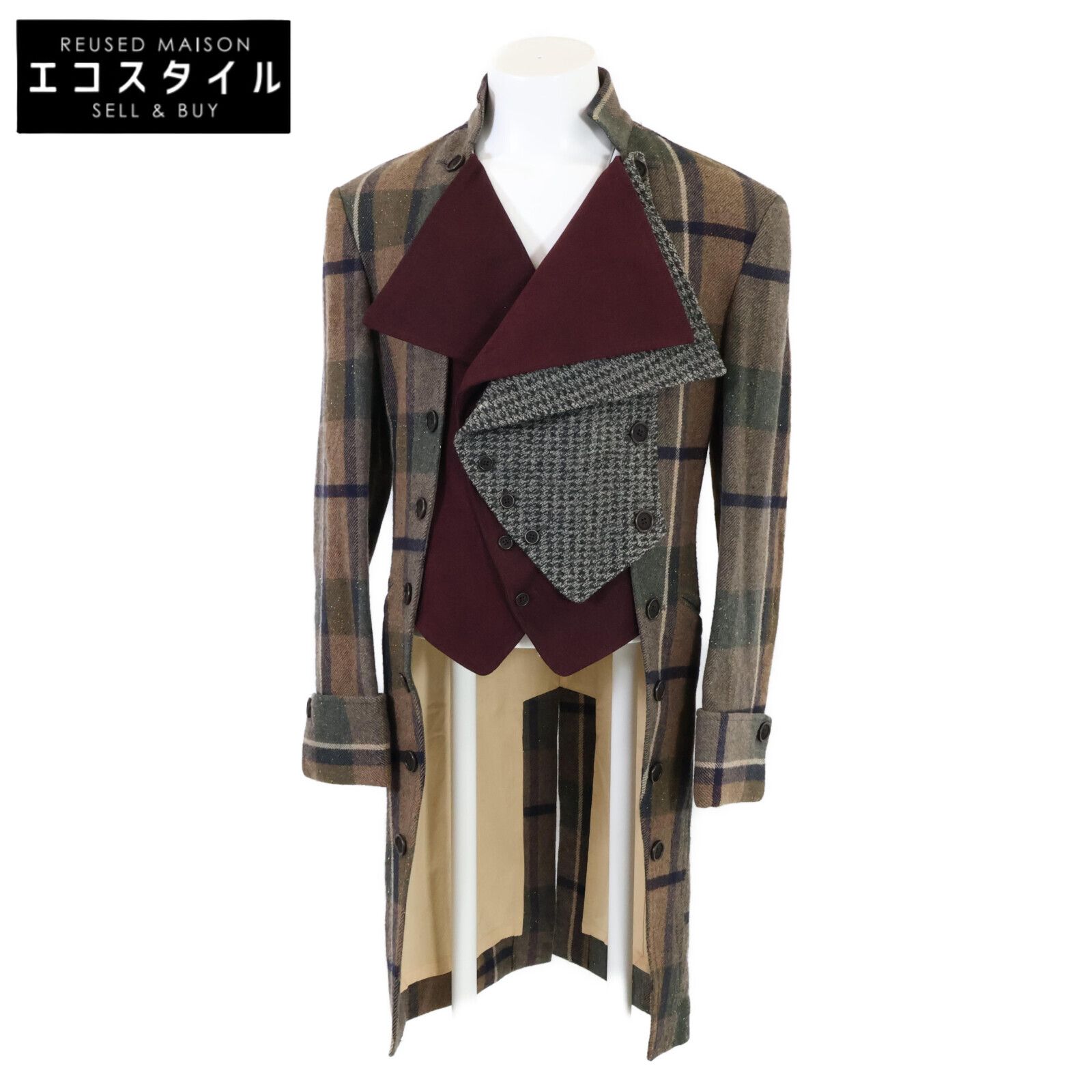 Yohji Yamamoto POUR HOMME ヨウジヤマモトプールオム 【美品】HD-J35-804 チェック柄 変形レイヤード 3 ...