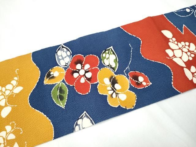 平和屋着物○九寸名古屋帯 型染め 舞花文 鬼しぼ縮緬 正絹 逸品