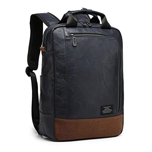 ネイビー [グッシオ イタリー] リュック メンズ 軽量 薄型 大容量 収納力 撥水 多機能 通勤 通学 出張 ビジネス PUレザー ビジネスリュック 2WAY バッグパック A4 14インチ ...