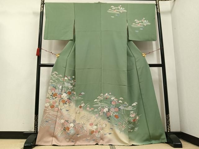 平和屋着物○訪問着 友禅 草花文 暈し染め 金彩 正絹 逸品 AABC8023ph